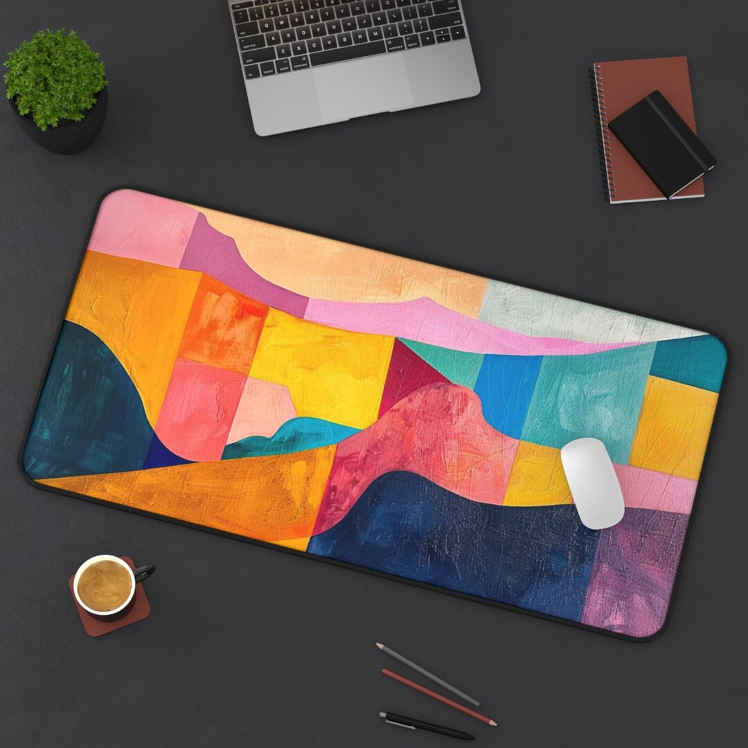 Geometric Desk Mat, Abstract Art Desk Mat, Bright Abstract Landscape ...