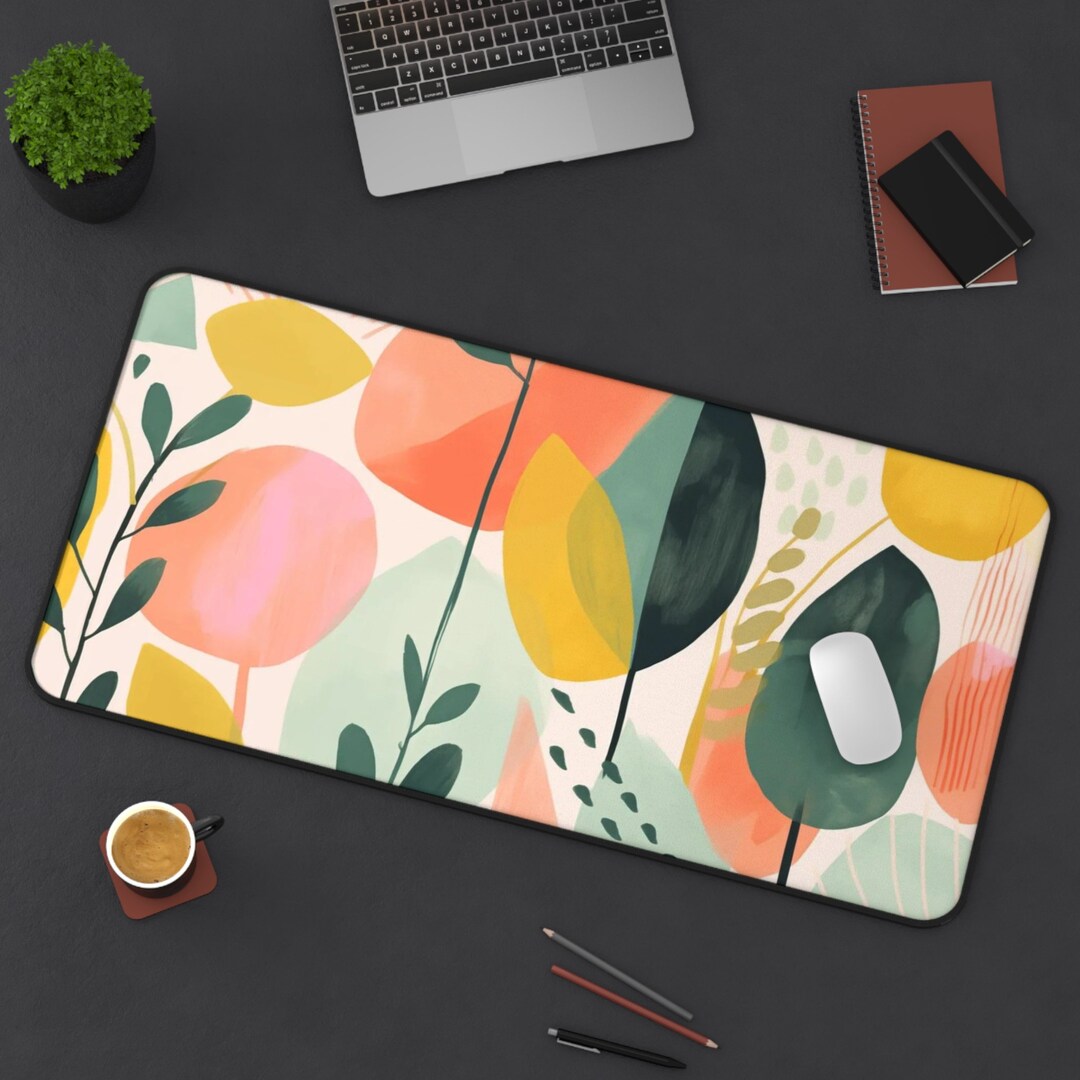 Modern Botanical Desk Mat, Pretty Workplace Mat, Boho Desk Mat, Natural ...