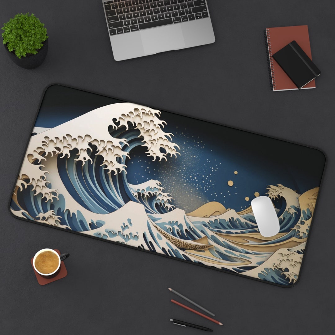 Great Wave Desk Mat, Paper Art Mouse Pad, Ocean Mousepad, Nature Desk ...