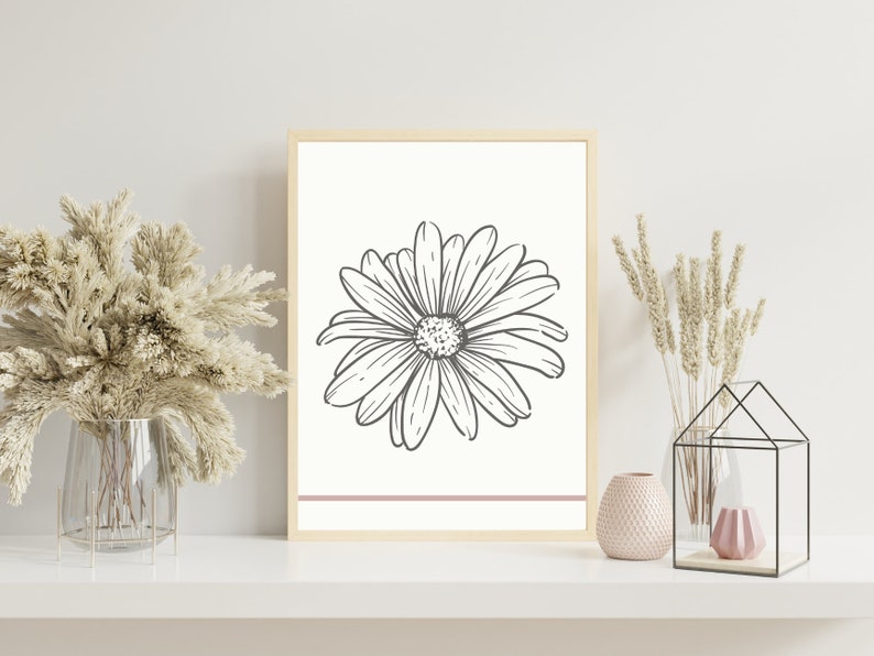 Simple Neutral Daisy Wall Art, Printable Digital, Floral Wall Decor ...