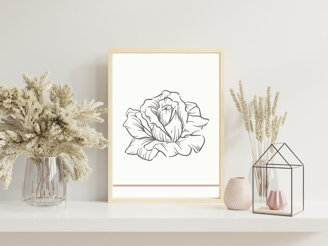 Simple Neutral Rose Wall Art, Printable Digital, Floral Wall Decor ...