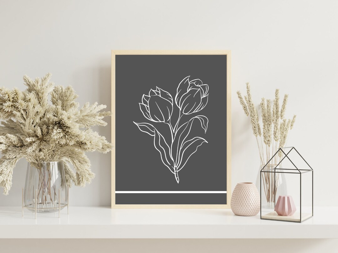 Simple Neutral Tulip Wall Art, Printable Digital, Floral Wall Decor ...