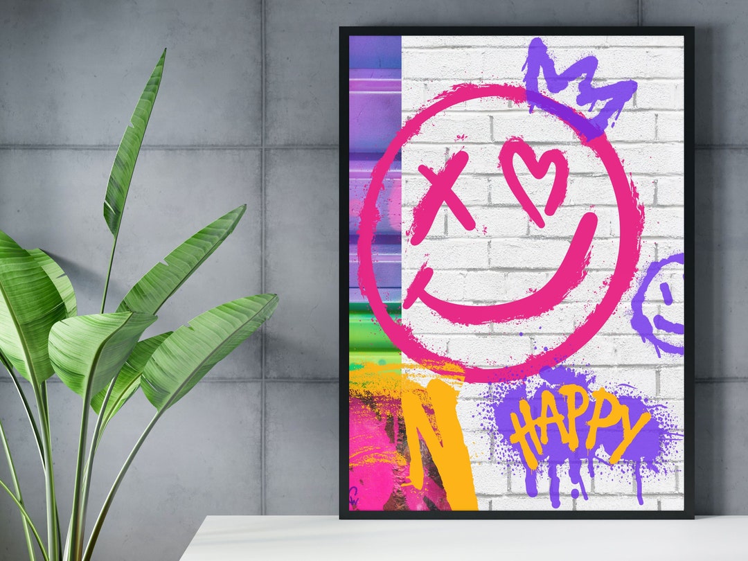 Smiley Face Happy Graffiti Wall Art, Printable Digital, Smile Wall ...