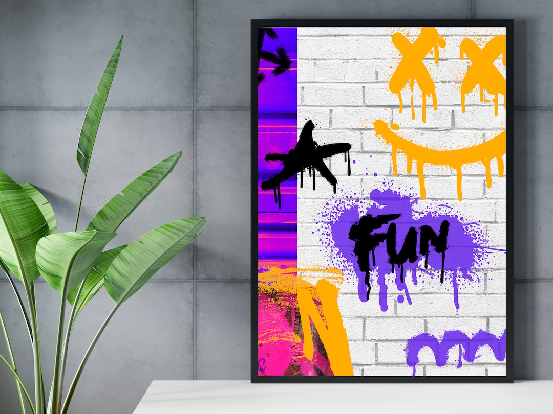 Smiley Face Fun Graffiti Wall Art, Printable Digital, Smile Wall Decor ...