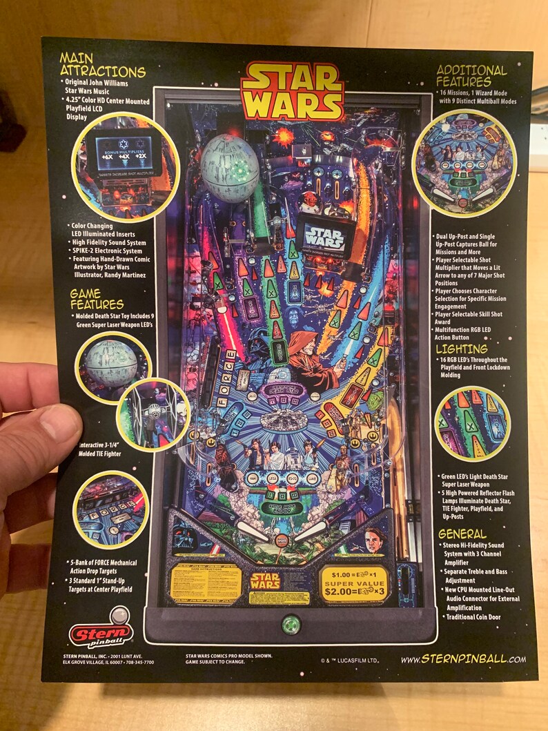 Star Wars Comic Art Pro Pinball Machine Flyer for Decor or Collect ...