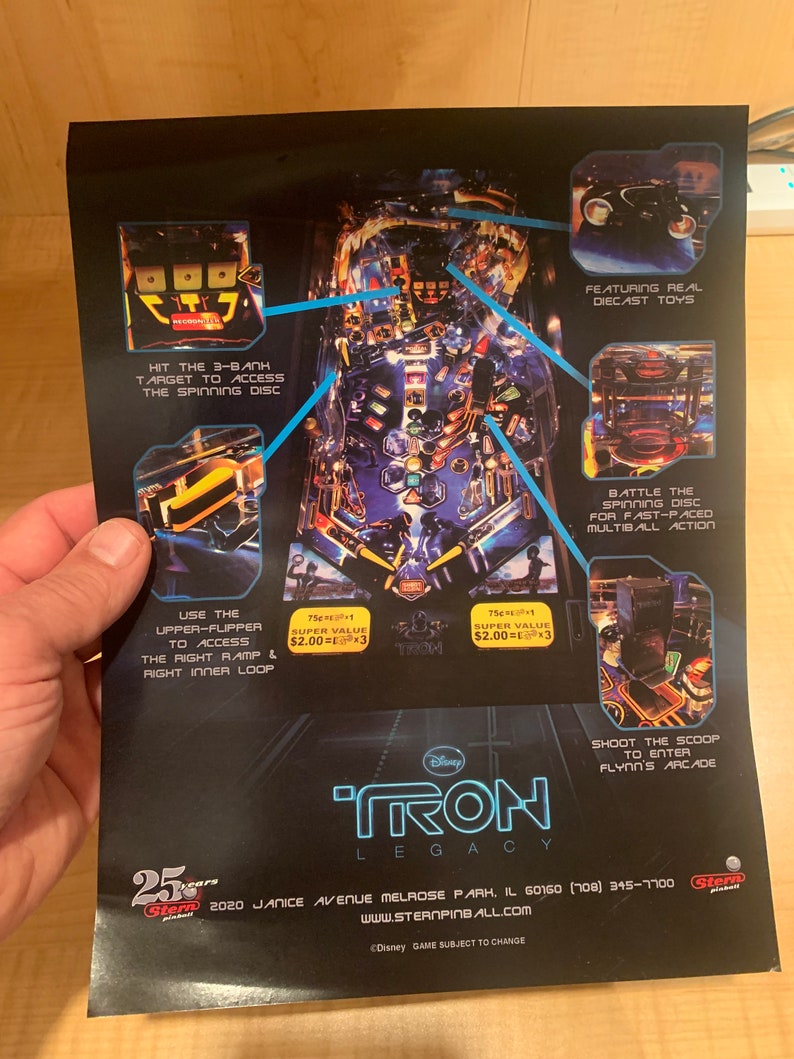 Tron Legacy Pinball Machine Flyer for Decor or Collect. Licensed by ...