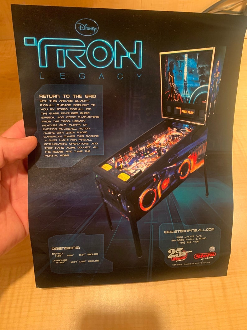 Tron Legacy Pinball Machine Flyer for Decor or Collect. Licensed by ...