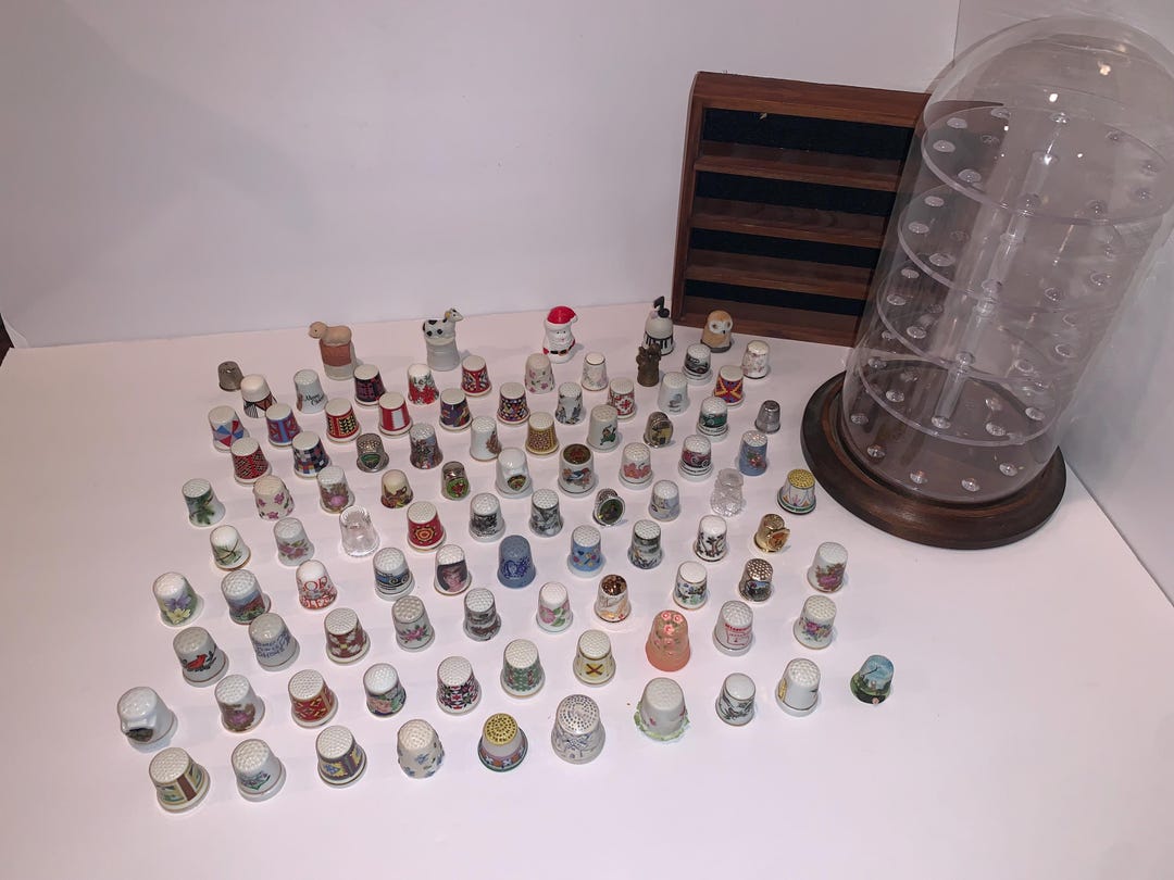 96 Piece Vintage Thimble Collection With Wall AND Covered Glass Dome ...