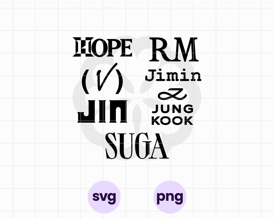 Members SVG Bundle | Png | BTS Inspired Stickers | Kpop Member Monogram ...