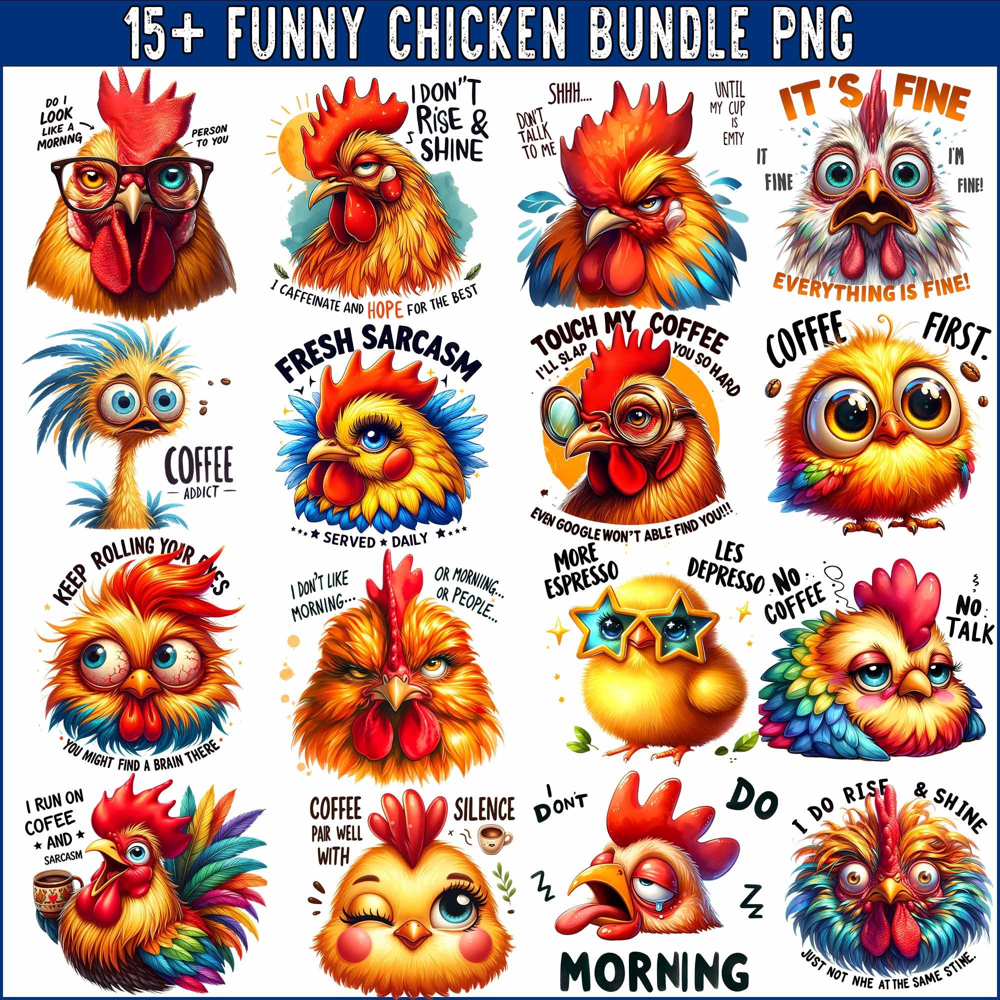 Funny Chicken Bundle Sublimation, Funny Png, Funny Chicken Face Png ...