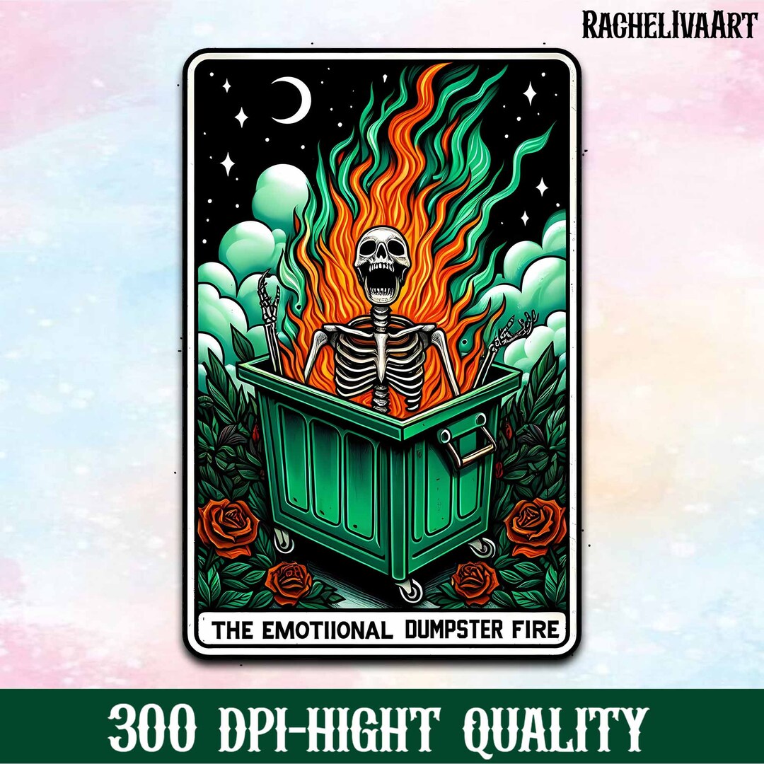 Emotional Dumpster Fire Tarot Card Png, Witchy Skeleton Design ...