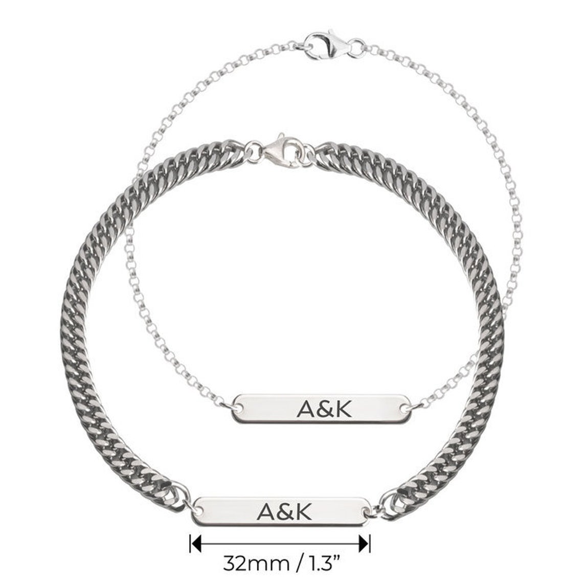Couples Bracelets Sterling Silver Couples Bracelets His & Her Matching ...