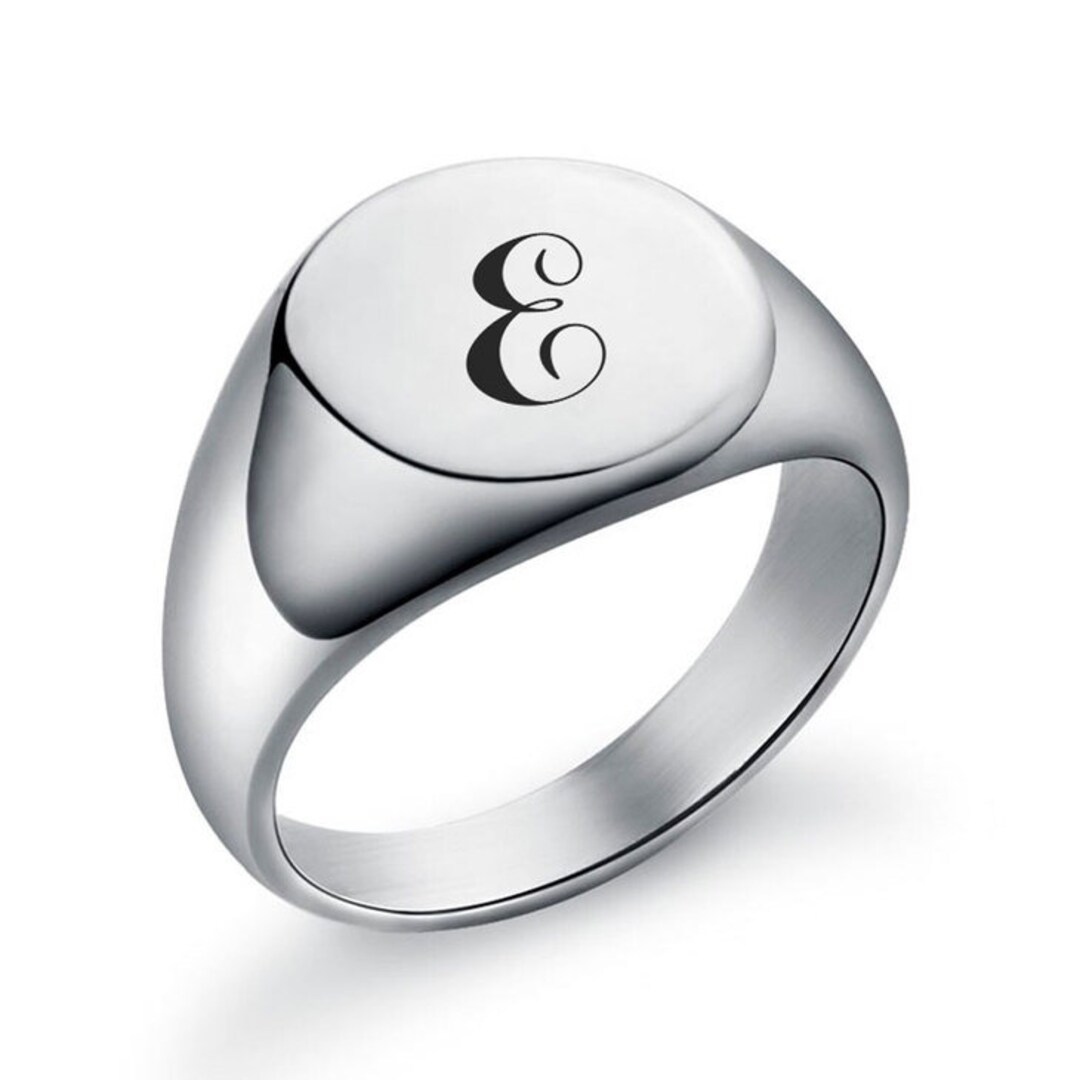 Round Signet Ring Personalized Initial Ring Sterling Silver Letter Ring ...