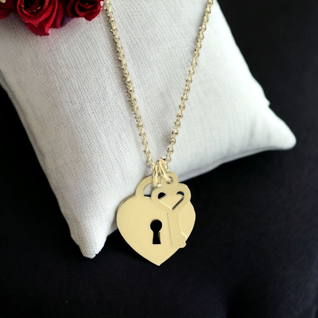 Heart Lock Necklace Gold Heart Locket Couples Gift Silver Locket Heart ...