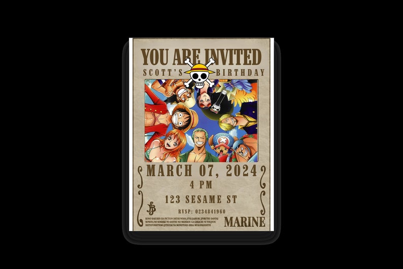 Invitación One Piece / Invitación anime / Invitación de cumpleaños de ...