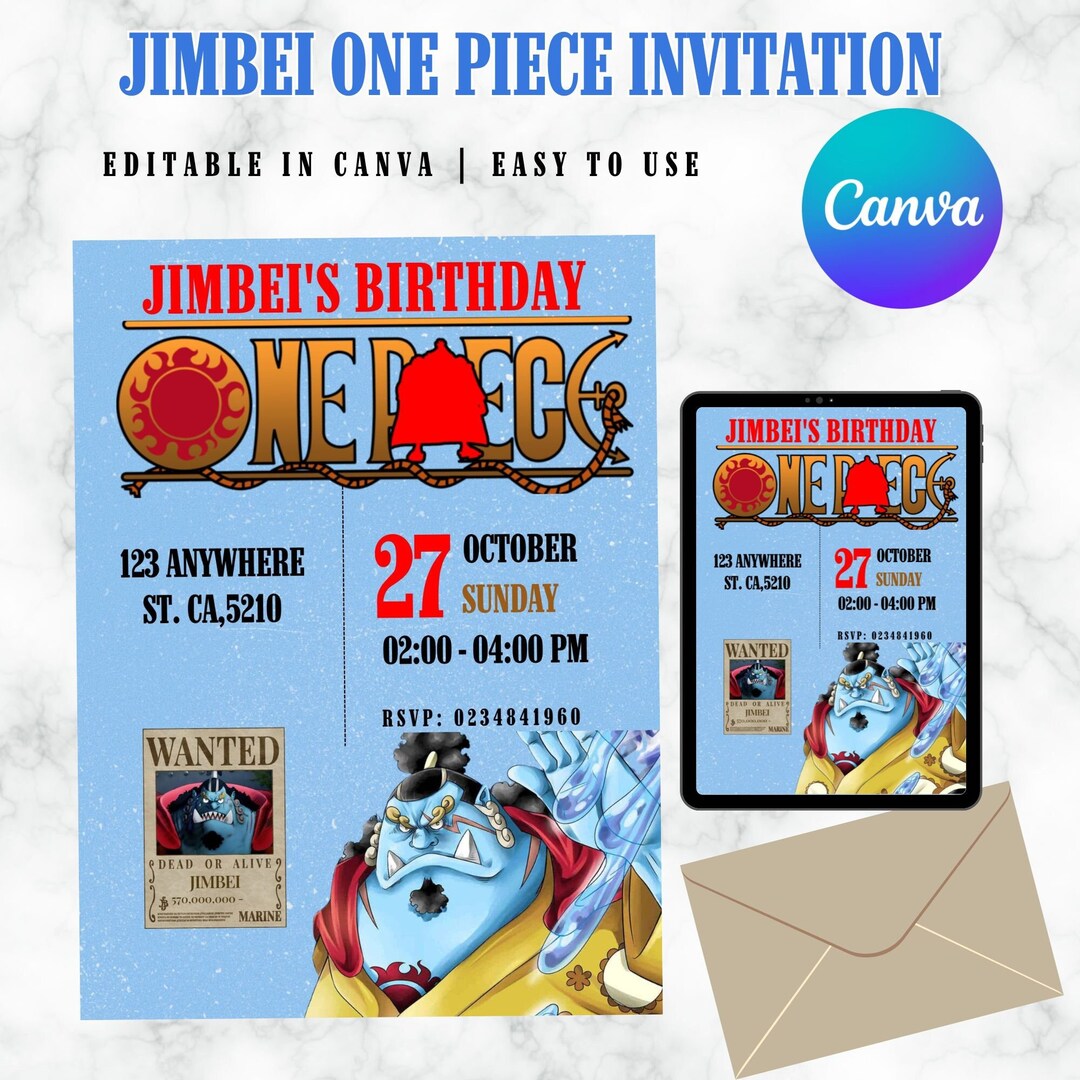 Onepiece Invitation Anime Invitation One Piece Birthday Invitation ...