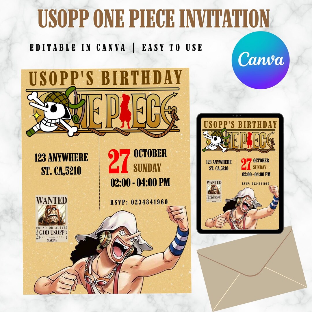Onepiece Invitation Anime Invitation One Piece Birthday Invitation ...