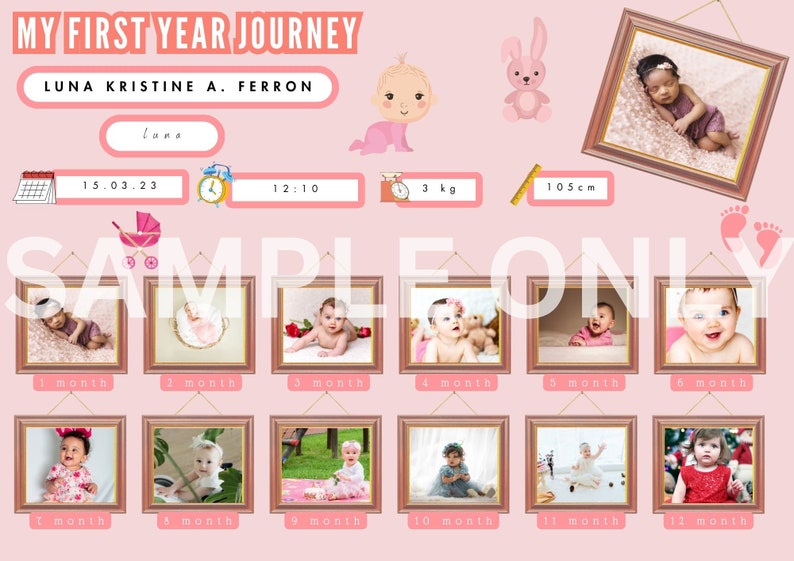 Baby's First Year Milestones Frame DIY Digital Download Template for ...