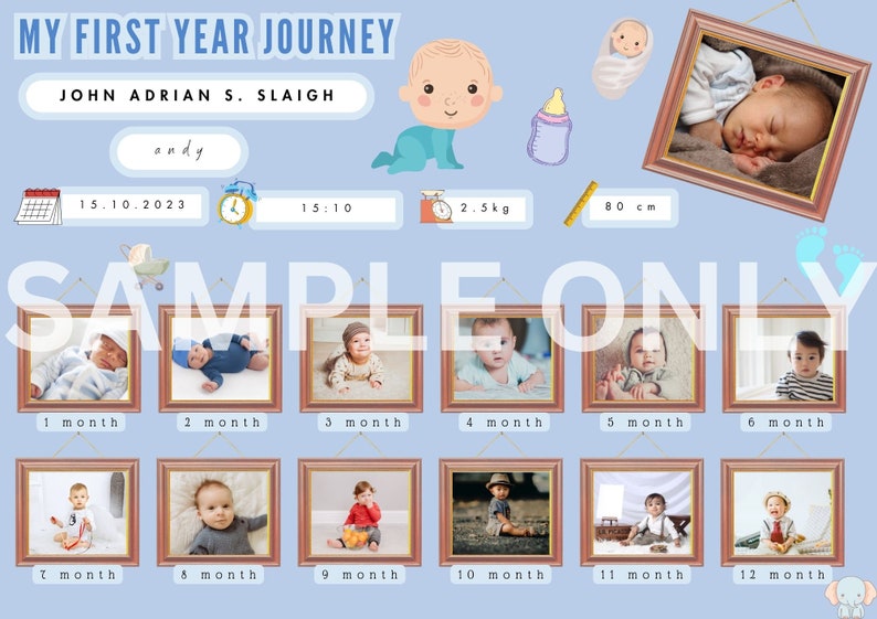 Baby's First Year Milestones Frame DIY Digital Download Template for ...
