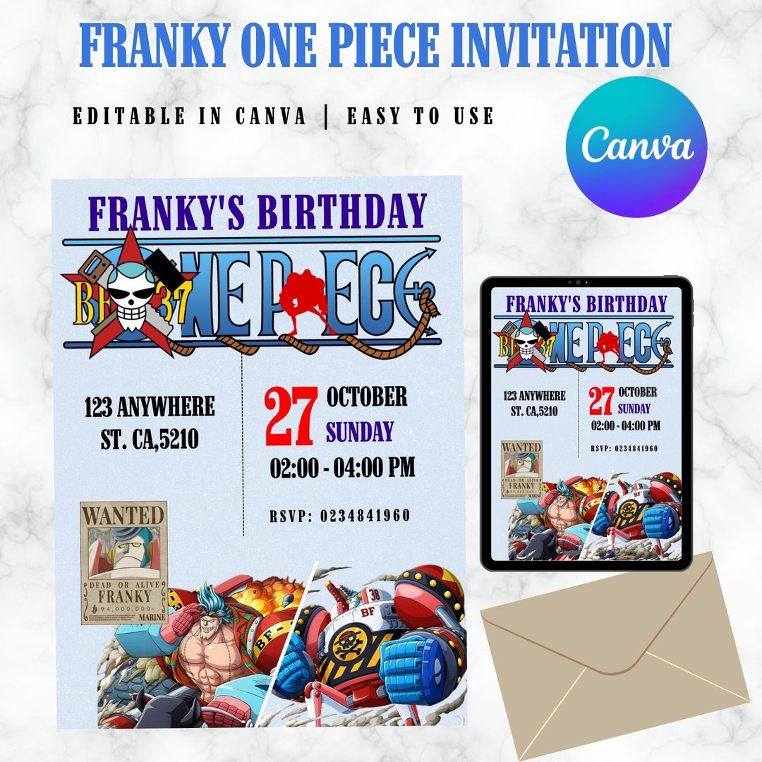 Onepiece Invitation Anime Invitation One Piece Birthday Invitation ...