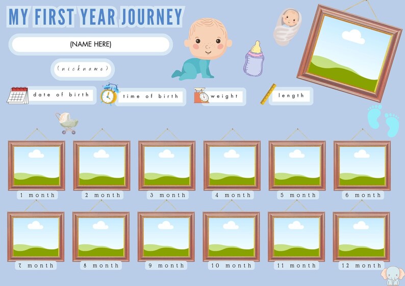Baby's First Year Milestones Frame DIY Digital Download Template for ...
