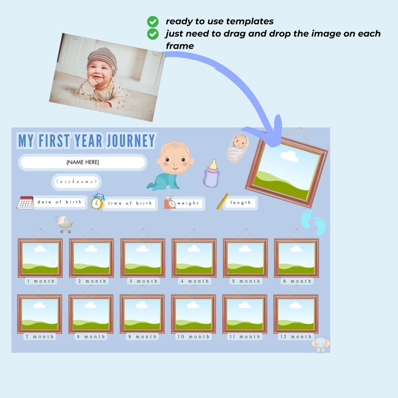 Baby's First Year Milestones Frame DIY Digital Download Template for ...