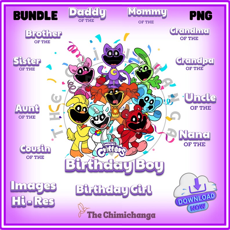 Birthday Smiling Critters Playtime. PNG Bundle Hi Res Birthday Boy ...
