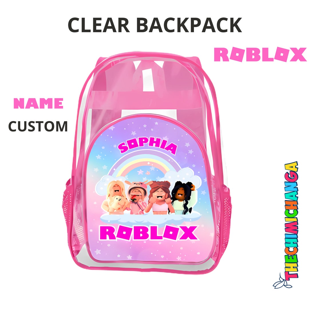 Pink Roblox Girl Transparent Backpack With Front Pocket, Personalized ...