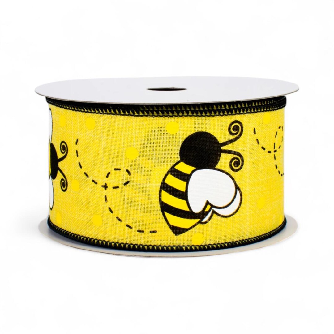 Bumblebee & Dot Wire Edge, 2.5” X 10 Yards, Yellow/white, for Wreath ...