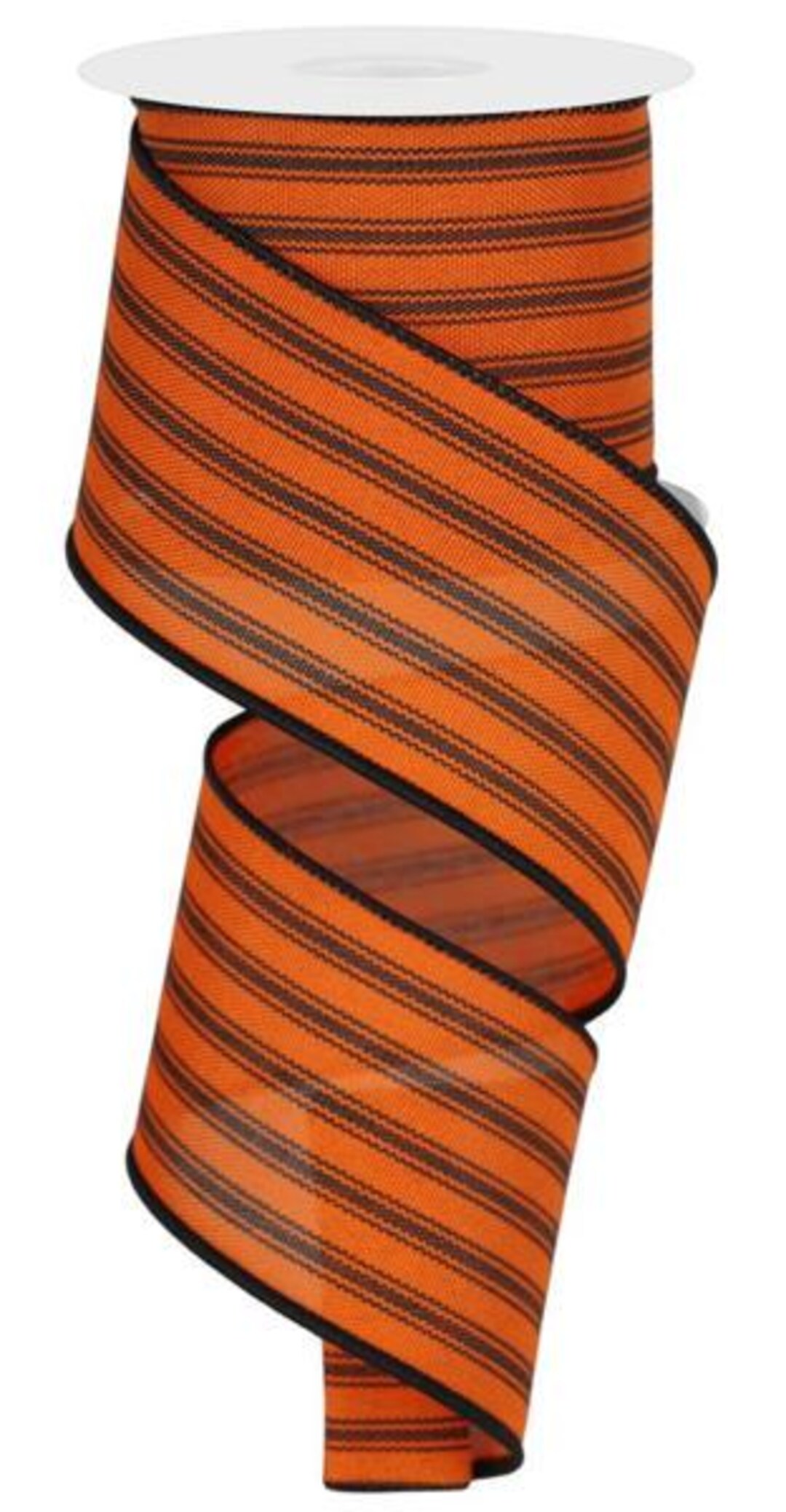 Orange/black Ticking Stripe Wire Edge Ribbon, 2.5" X 10 Yard Spool - Etsy