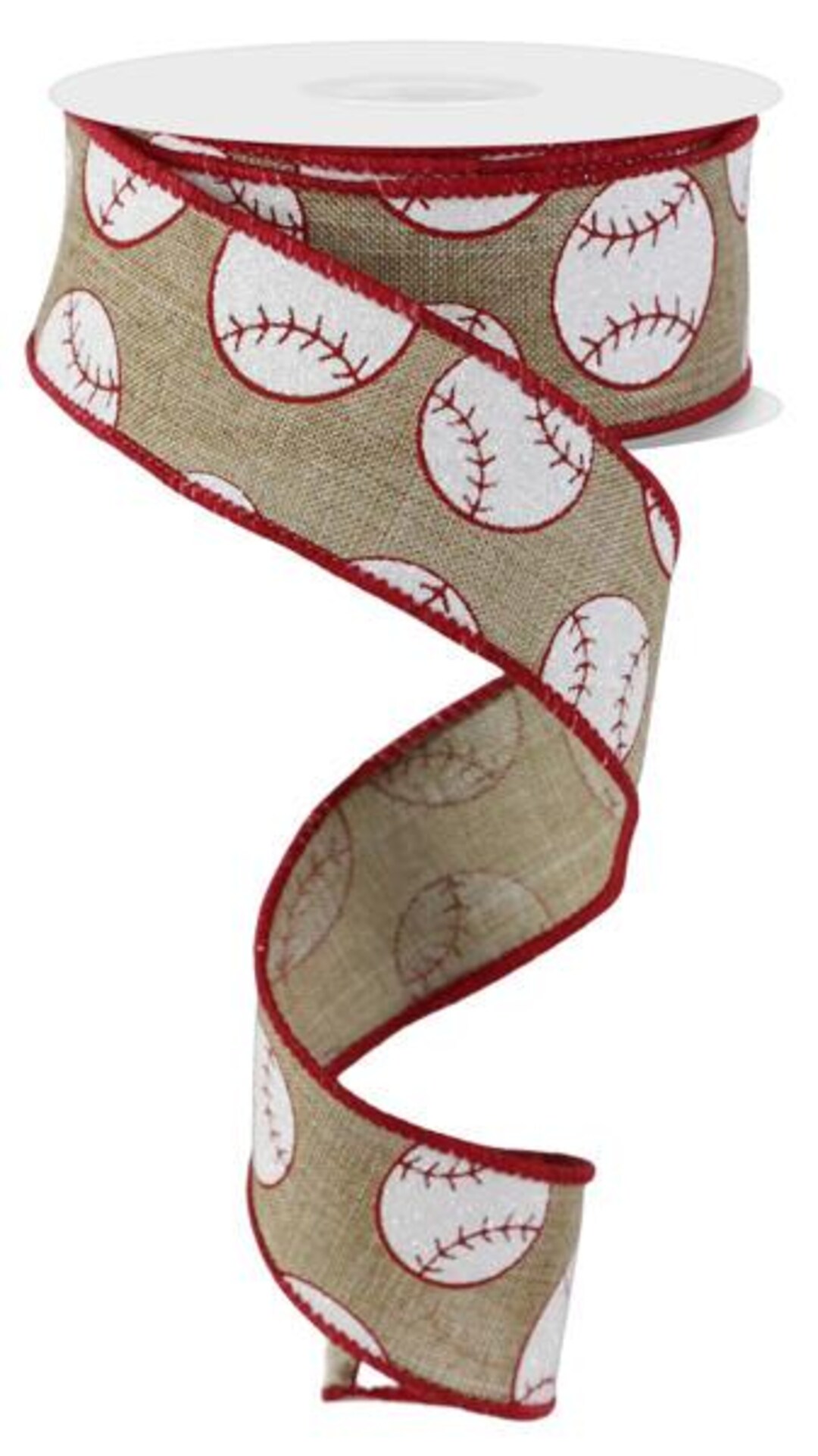 Baseball Wire Edge Ribbon: Light Beige, Red, White, 2.5" X 10 Yard ...