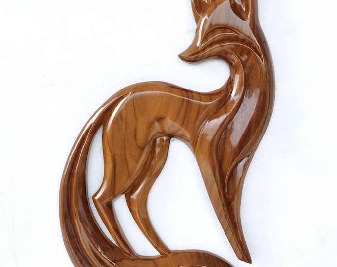 Hand Carved Teak Wood Fox Wall Art : Rustic Woodland Decor - Etsy