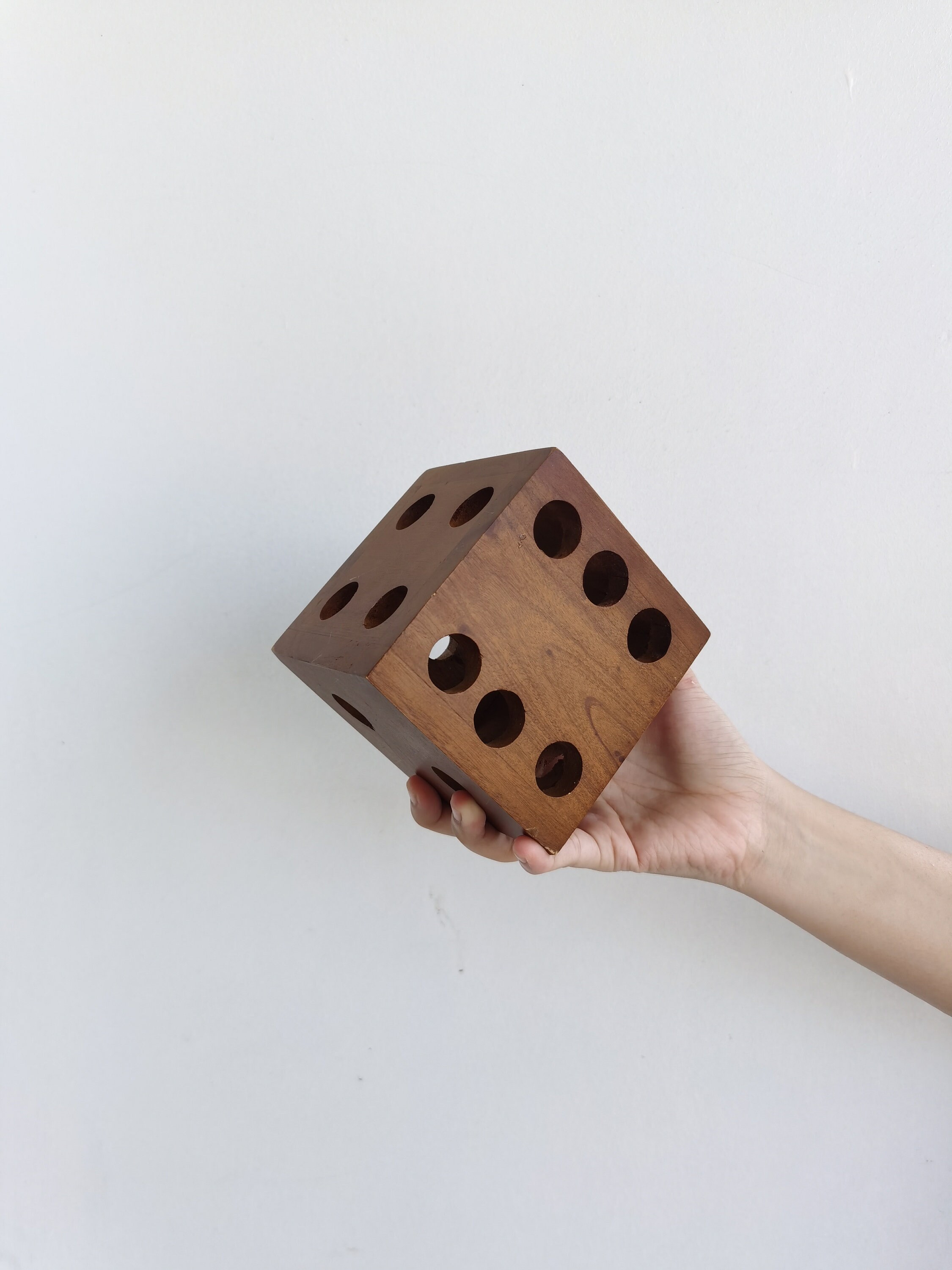 Teak Wood Dice Pencil Holder, Handmade Wooden Pen Organizer, Unique ...