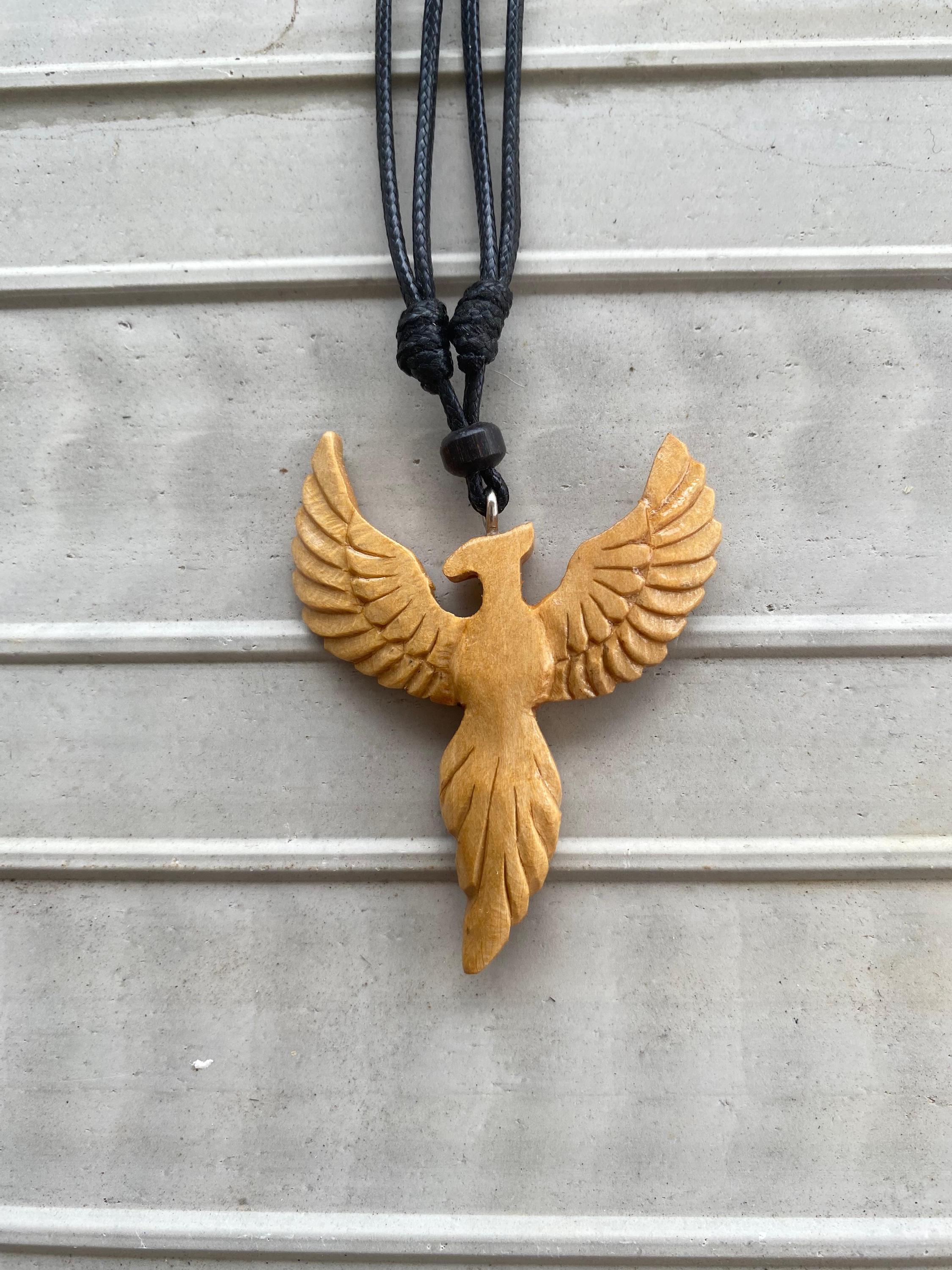 Hand Carved Wood Phoenix Necklace : Firebird Pendant - Etsy