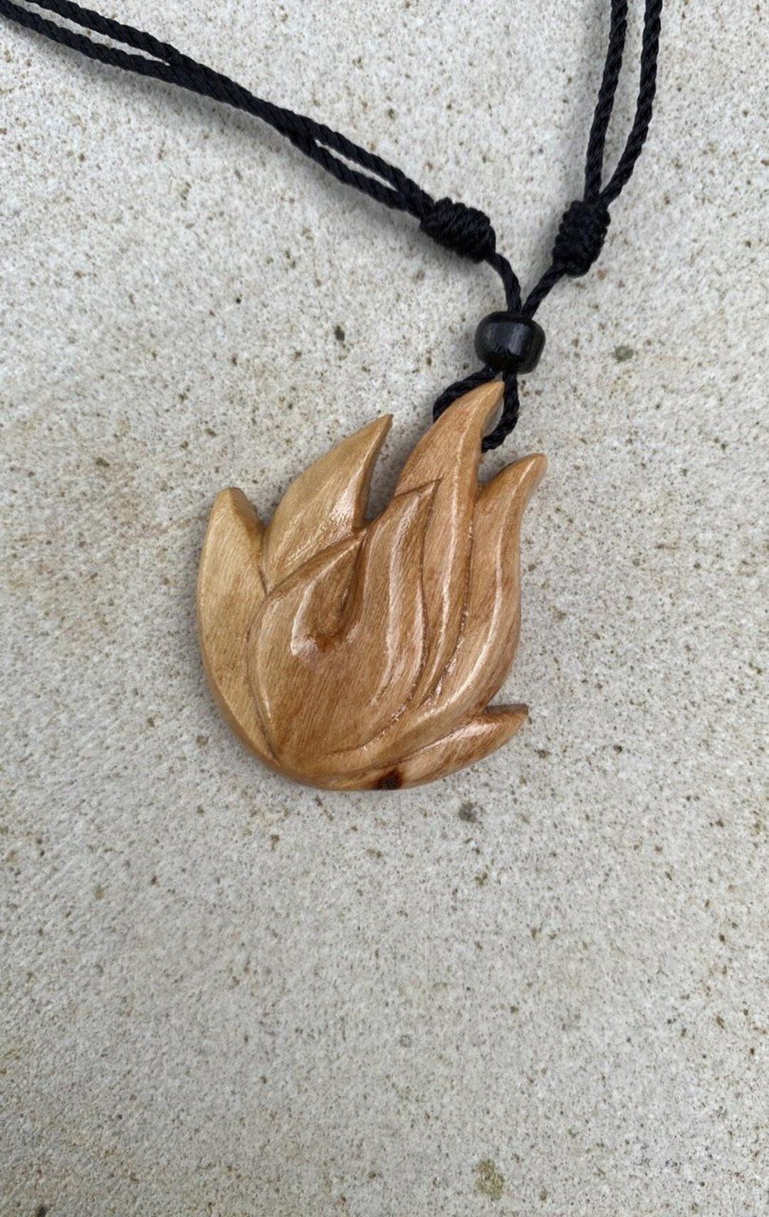 Hand Carved Wooden Flame Pendant, Handmade Wooden Fire Necklace for ...