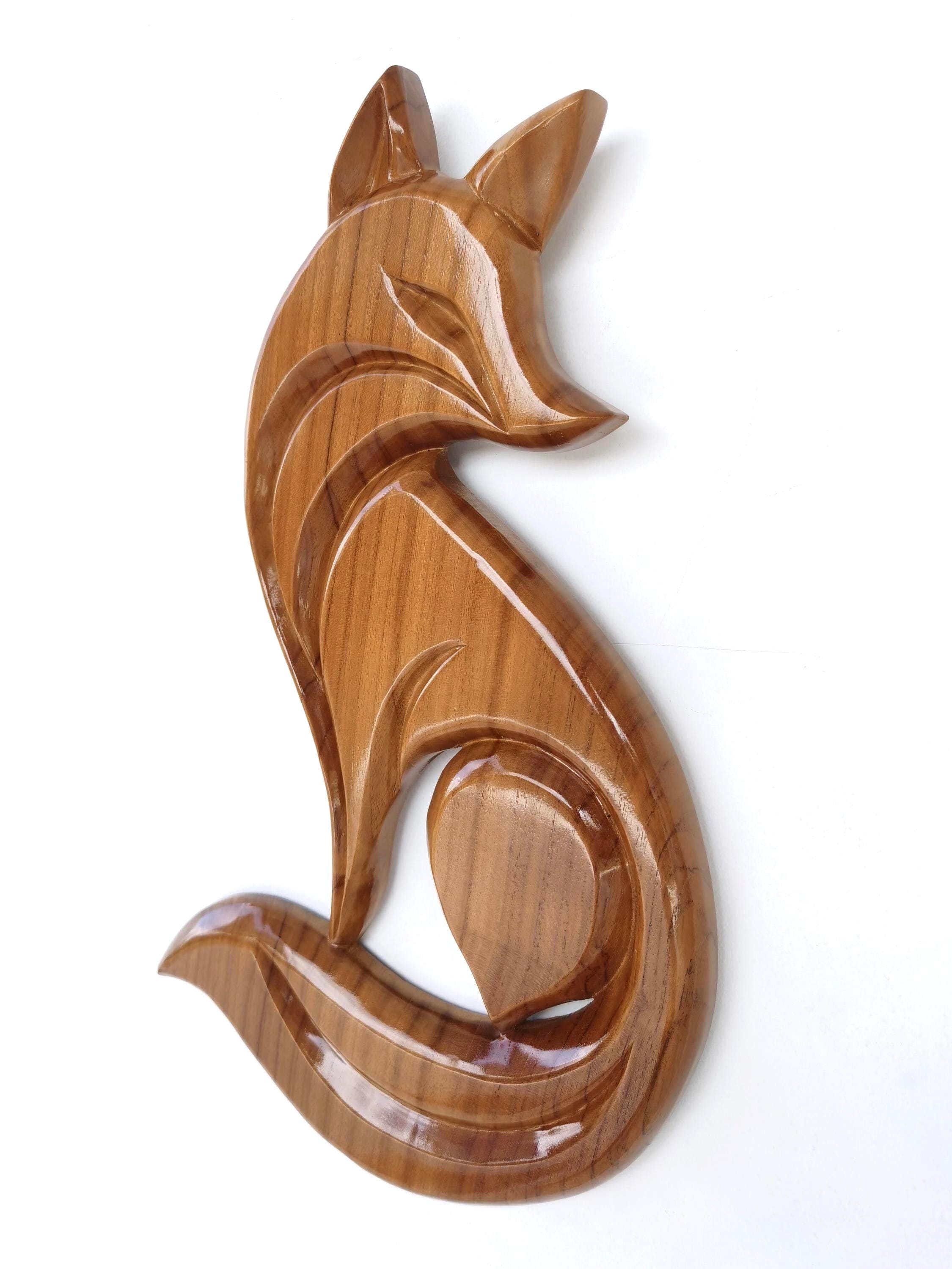 Hand Carved Teak Wood Fox Wall Art : Rustic Woodland Decor, Christmas ...
