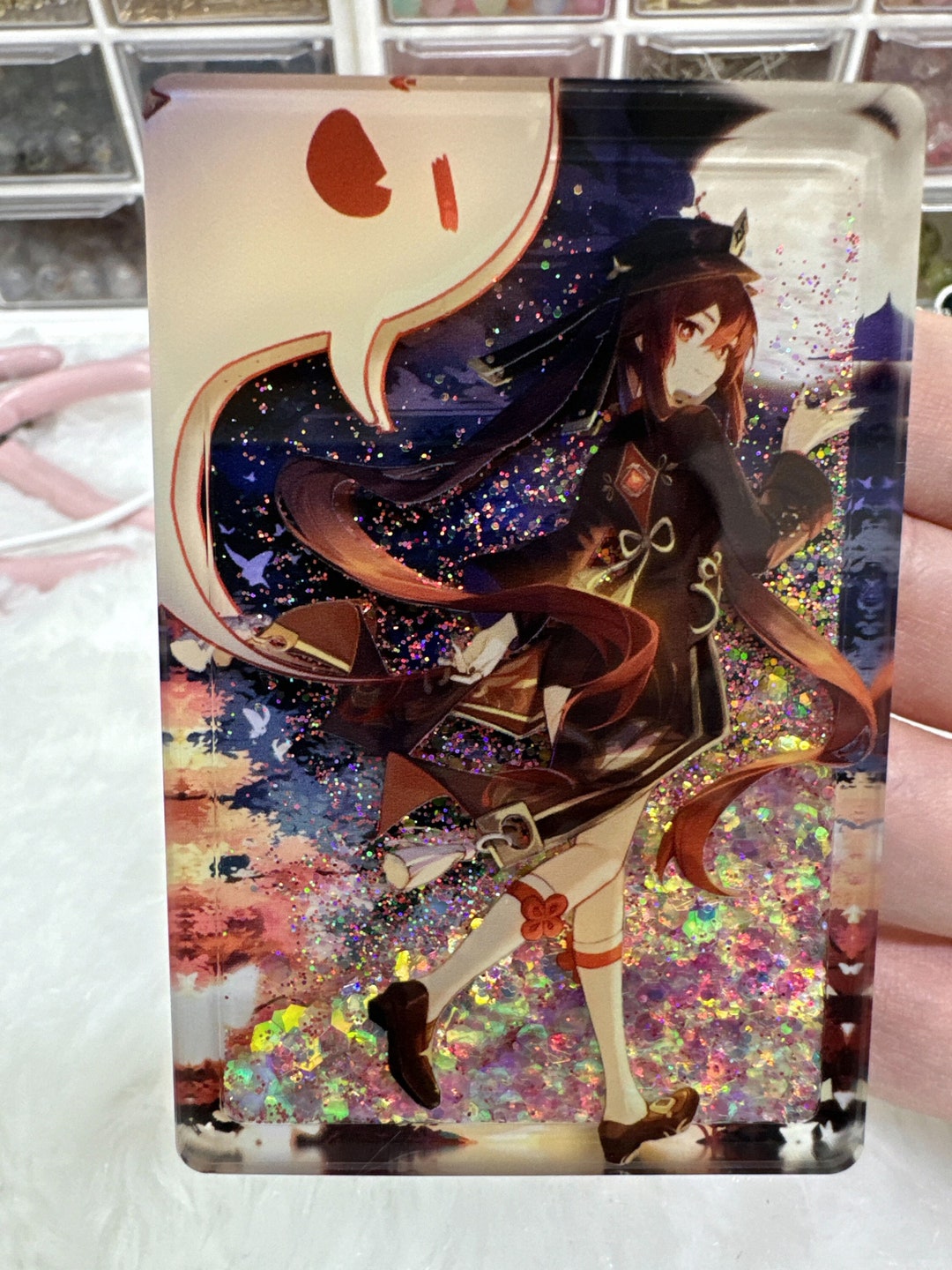 Genshin Impact Hu Tao Quicksand Block, Anime Glitter Stand, Acrylic ...