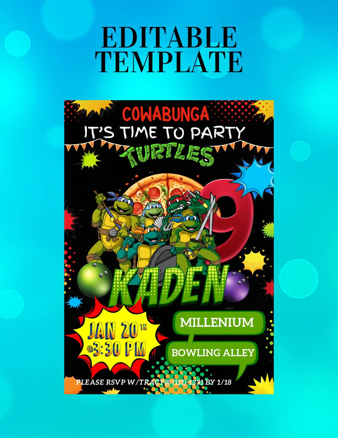 Editable Ninja Turtle Birthday Invitation | Printable Ninja Invite ...
