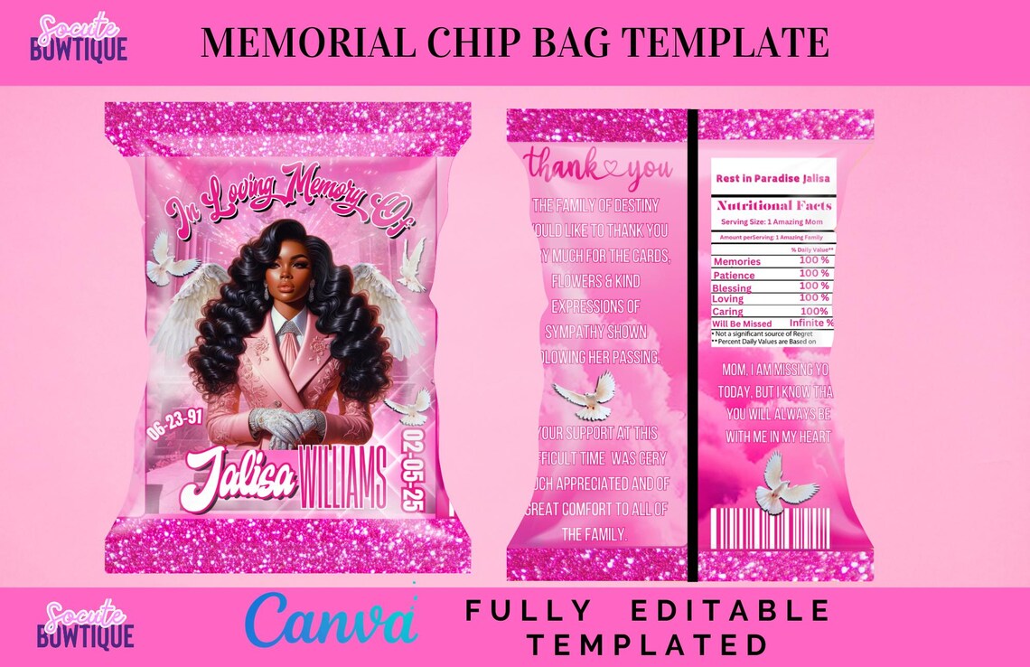EDITABLE in Canva Funeral Bundle Treat Labels , Funeral Chip Bag, Water ...