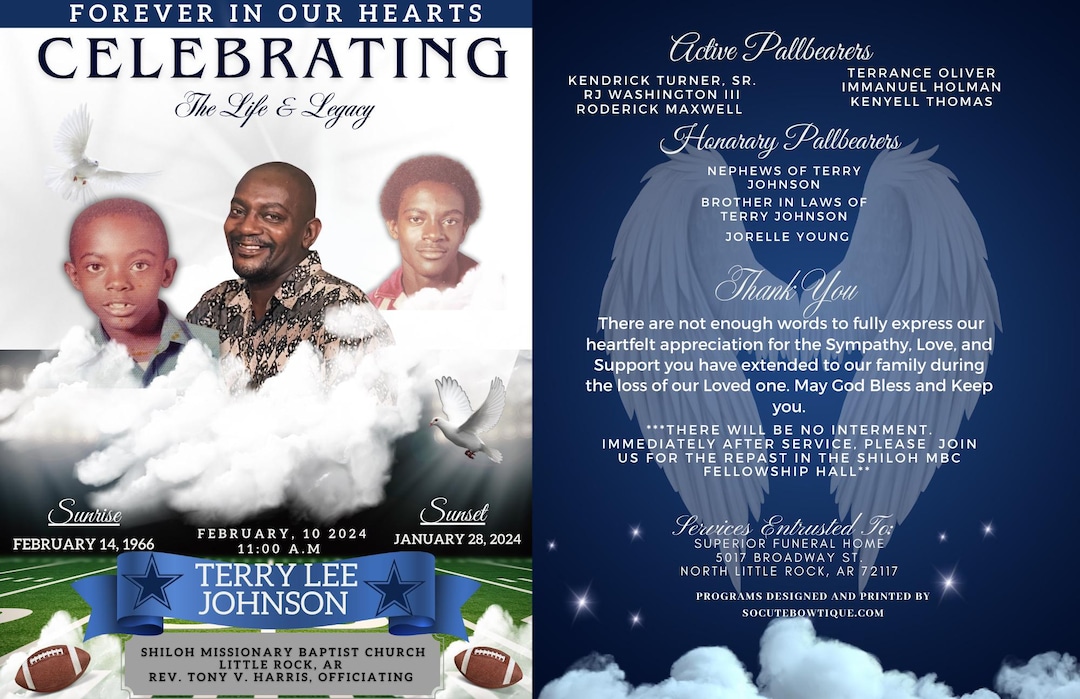 Navy Blue Football Obituary Template: Mens Funeral Program (canva ...