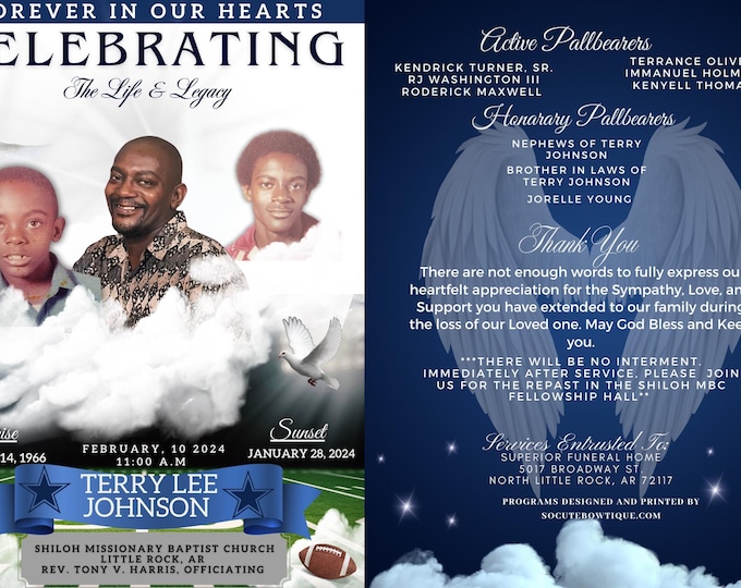Navy Blue Football Obituary Template: Mens Funeral Program (canva ...