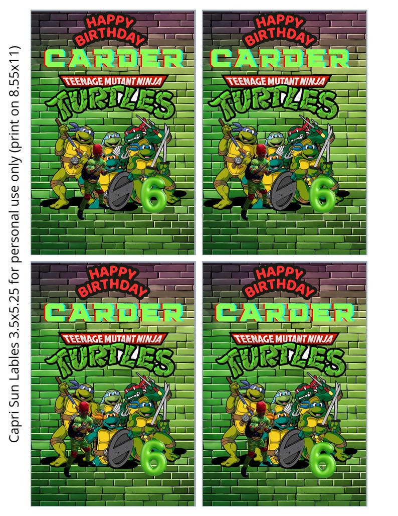Teenage Mutant Ninja Turtles Chip Bag, Fruit Snack & Juice Box Template ...