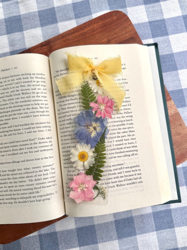 Pressed Flower Bookmark With Butter Yellow Bow - Etsy