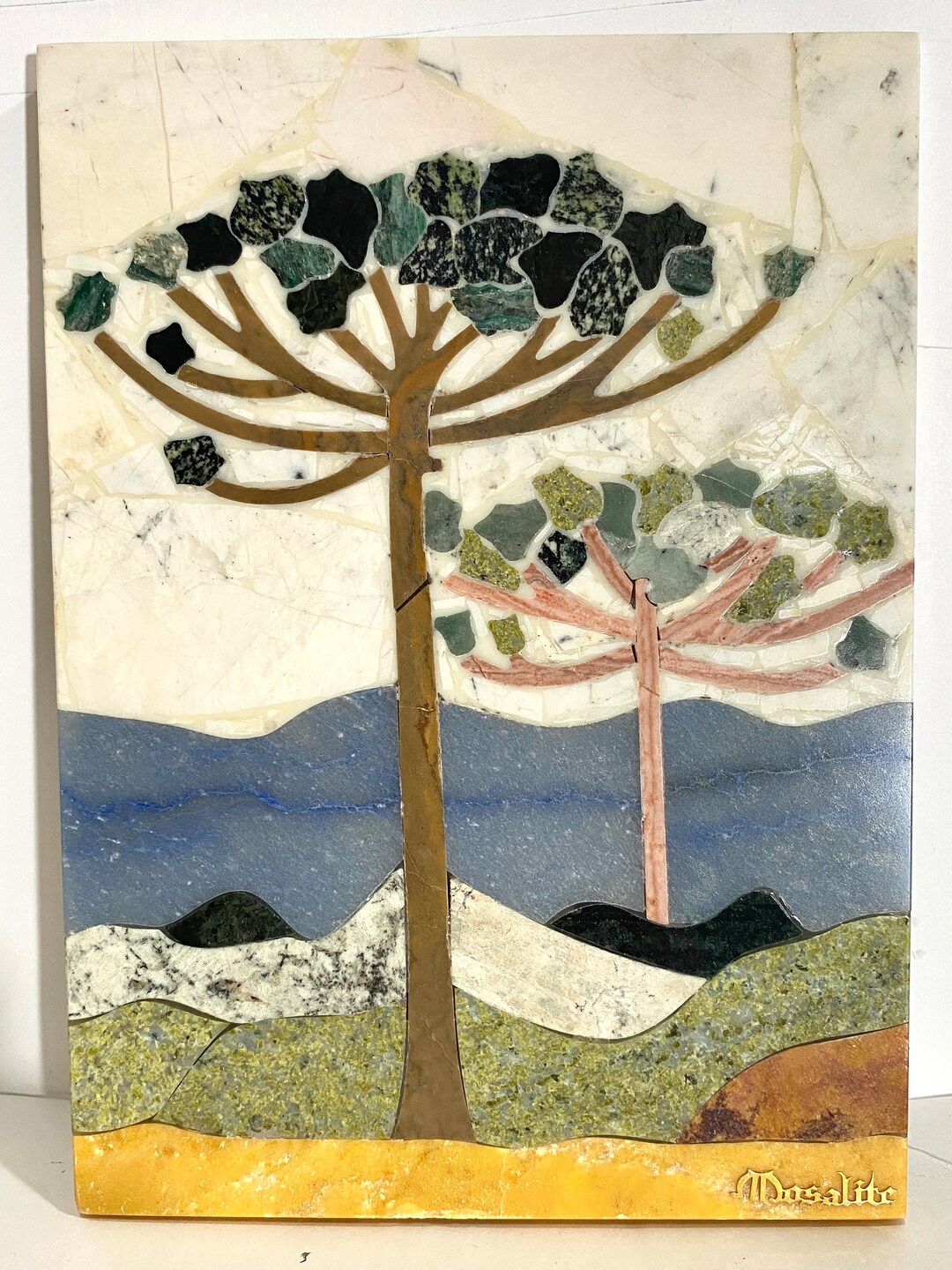 Mosalite Brazilian Stone Tile Mosaic Inlay Landscape Art Vintage ...