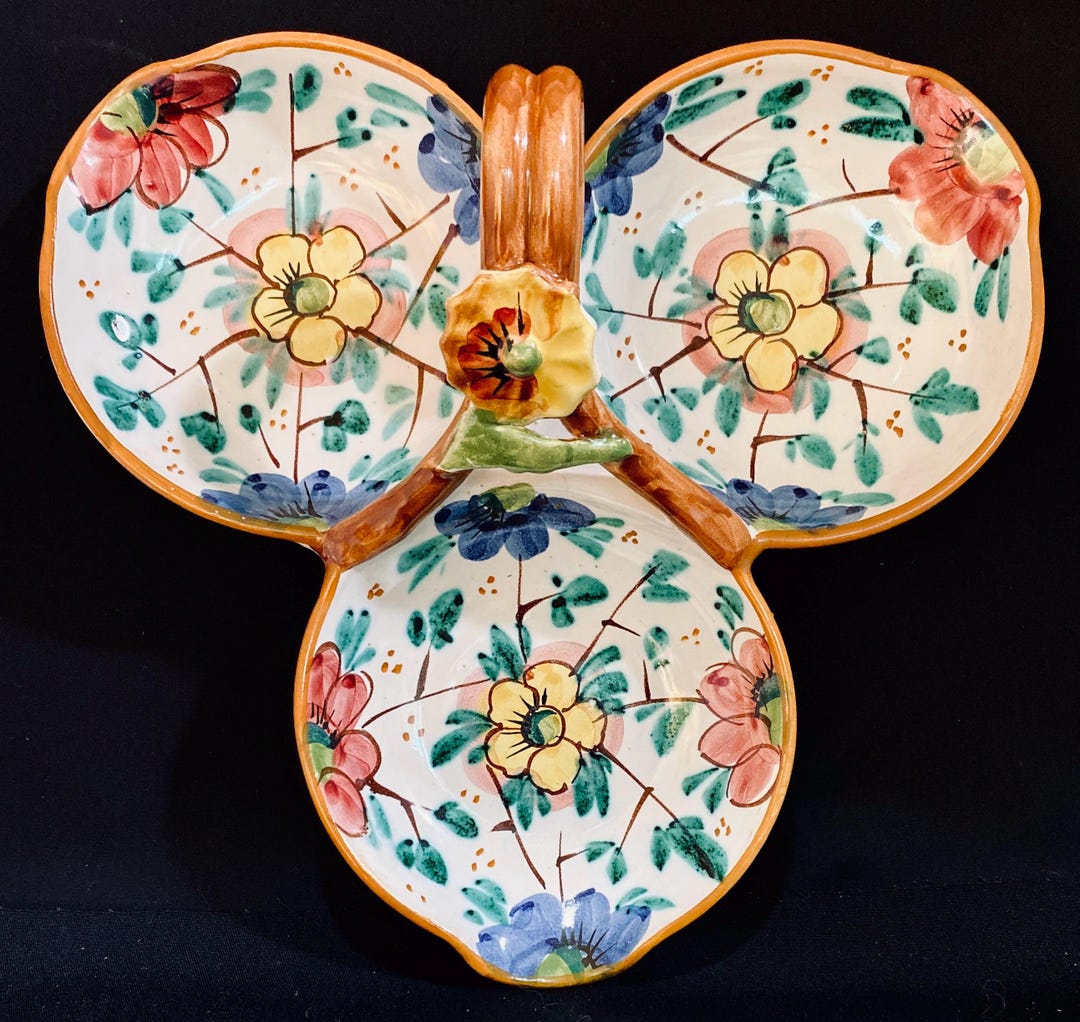 Italian 3 Part Divided Condiment Tray With Handle Floral Flowers Made ...
