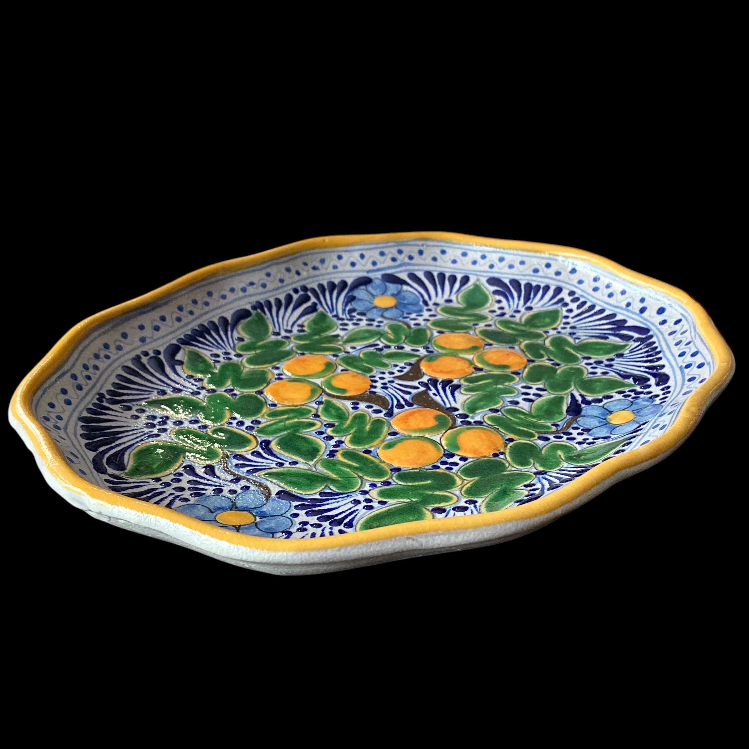 Mexican Talavera Platter Majolica With Oranges & Blue Daisies Serving ...