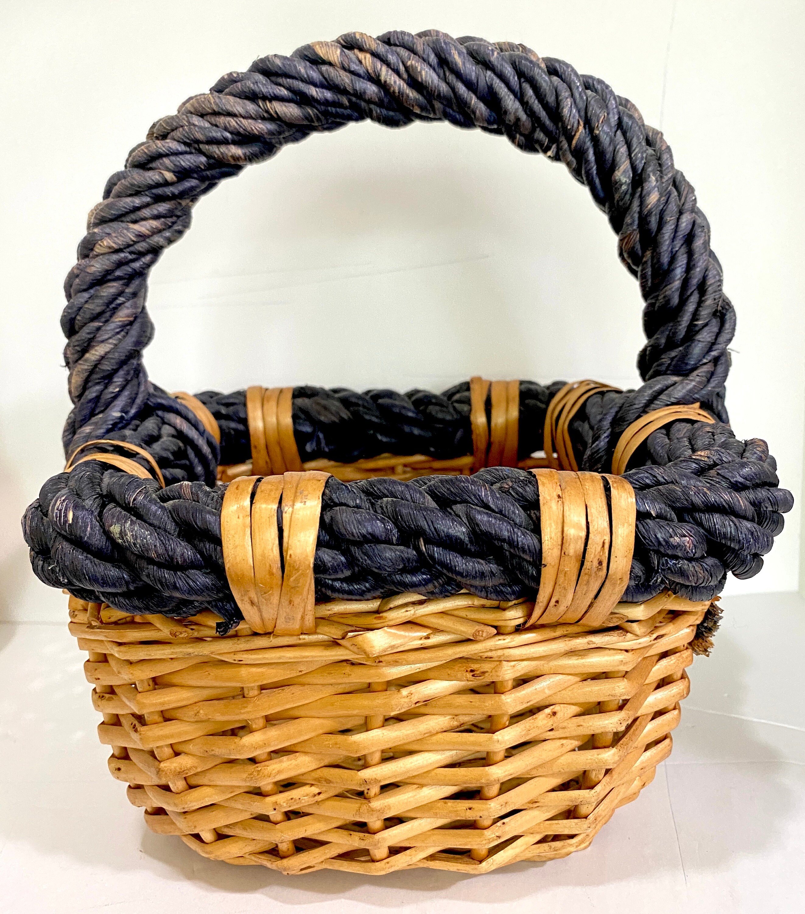 Sturdy Bi-color Wicker Woven Square Decorative Basket, Woven Nautical ...