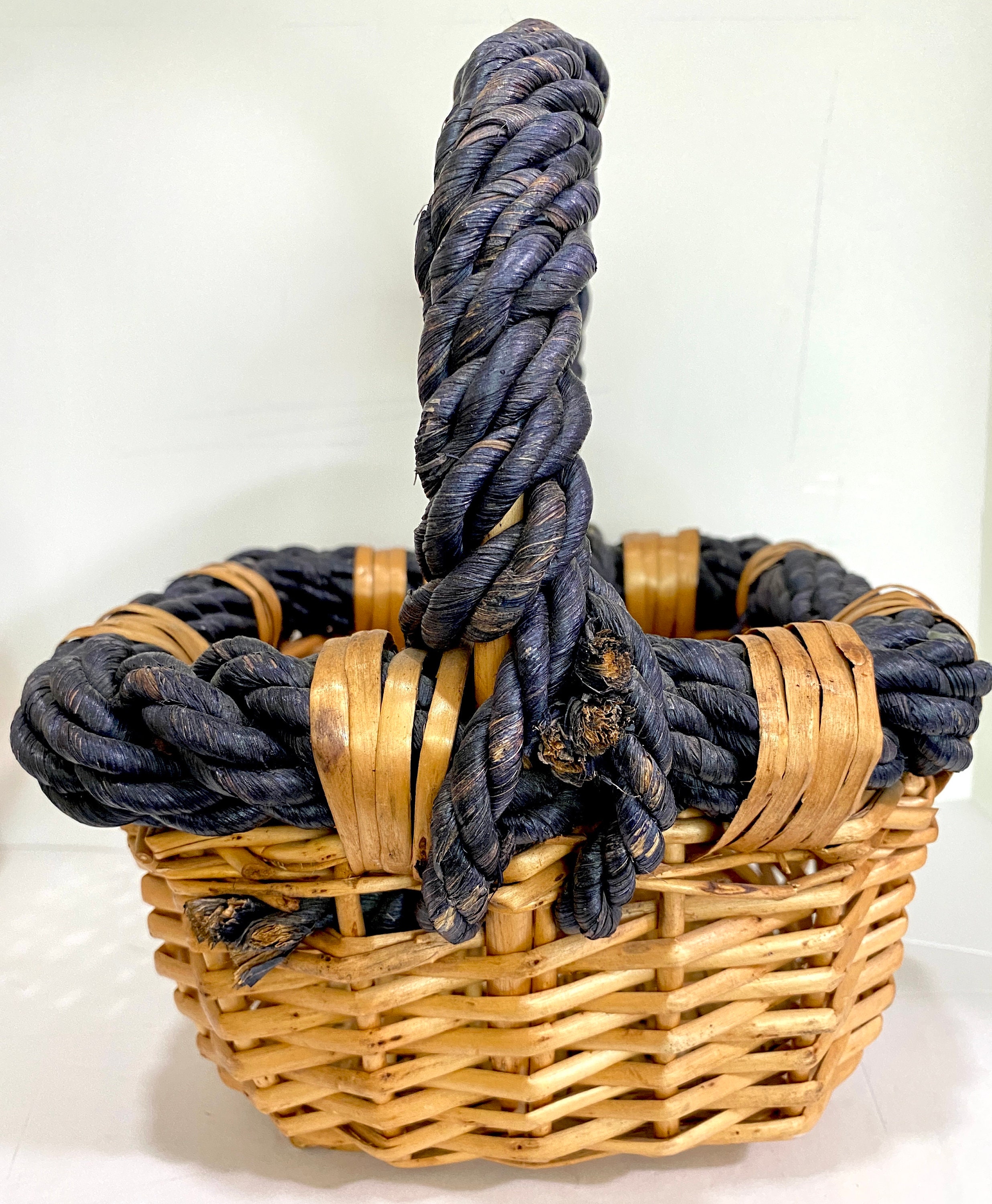 Sturdy Bi-color Wicker Woven Square Decorative Basket, Woven Nautical ...