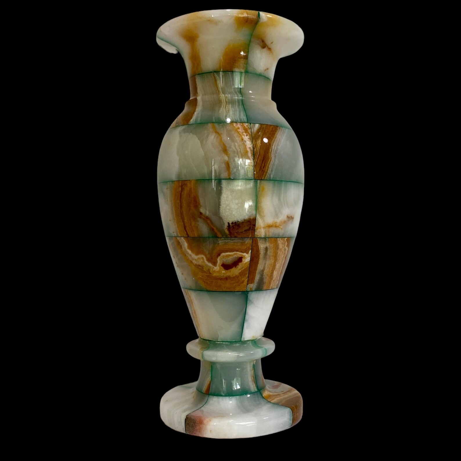 Segmented Checkerboard Onyx Vase With Green, Brown and White Marble ...
