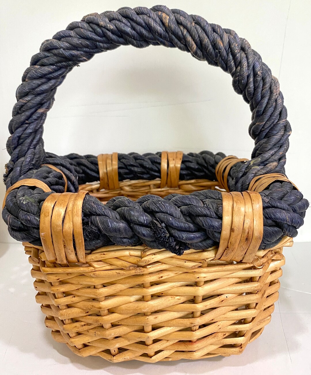 Sturdy Bi-color Wicker Woven Square Decorative Basket, Woven Nautical ...